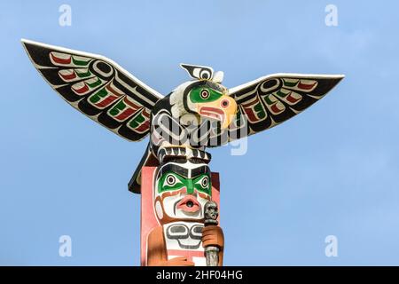 old traditional wooden totem masks in Canada Stock Photo - Alamy
