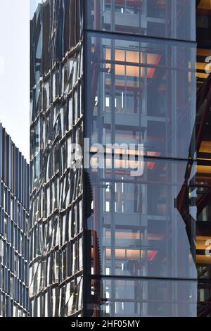 The Blue Fin Building facade in Bankside, London. Vertical Fins provide ...