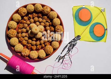 Tasty Assorted sankranti sweets. Til laddu, peanut, amaranth, sesame ...