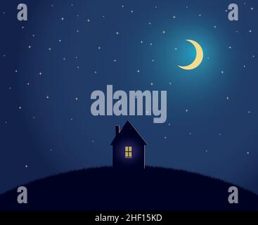 Cartoon shadow moon on a starry night sky background, vector ...