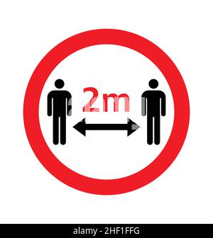 Keep Your Distance 2 m or 2 Metres Round Coronavirus Warning Sticker or ...