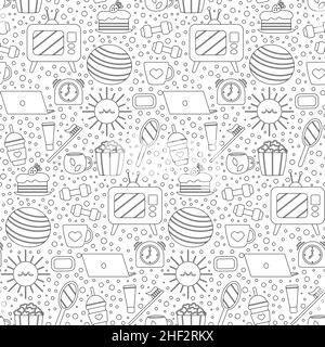 Seamless repeating pattern with cozy household items. Morning and ...