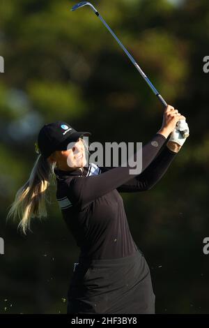 Brisbane, Australia. 08th Jan, 2022. Stephanie Bunque plays a shot and ...
