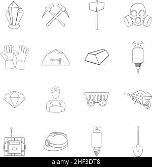 Mining industry outline icons in set collection for design. Equipment ...