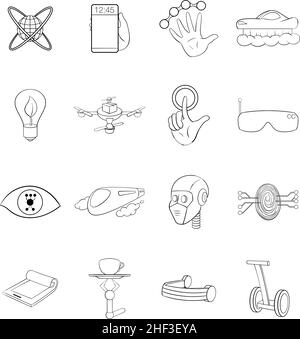 Future technologies outline icons collection. AI, Robotics, Automation ...
