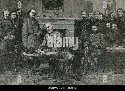 The surrender of General Robert E. Lee at Appomattox Court House on ...