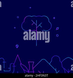 Deciduous tree gradient line vector icon, simple illustration on a dark ...