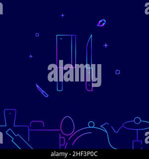 Butcher tools, cleaver and knife gradient line vector icon, simple ...