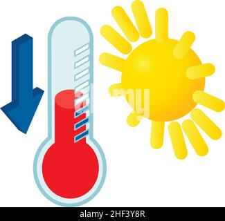 Vector icon of a thermometer with a down arrow. Temperature decrease. Temperature sensor. Simple ...