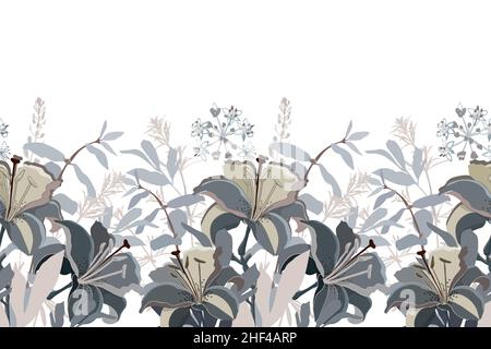 Seamless texture Lily white Lilium candidum, a white flowers vector ...