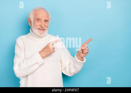 Photo of optimistic old grey hairdo man hand face wear red t-shirt ...