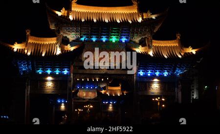 Night view of Jinma Biji Square in Kunming, Yunnan, China Stock Photo ...