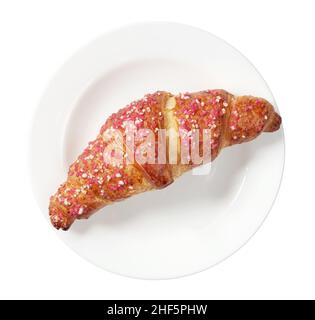 Plate with croissant with raspberry jam isolated on white background ...