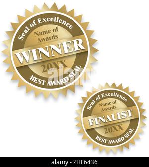 beautiful gold winner excellence award seal with red ribbon emblem ...