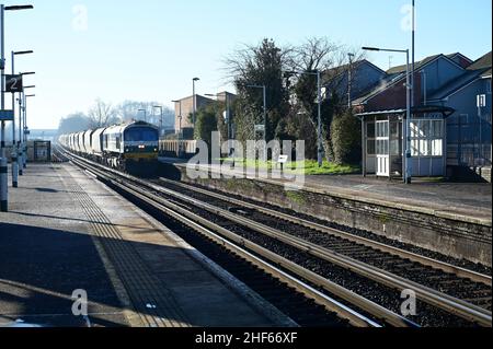 Horley railway station in Surrey on January 14 2022 on a cold winters ...