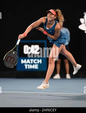 Daria Kasatkina, of Russia, follows through after hitting a return to ...