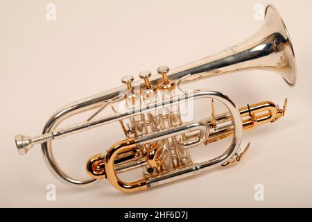 Cornet with two triggers for fine tuning. Silver plating and Brass mix ...