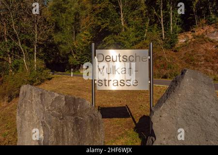 German volcano road near Manderscheid, Vulkaneifel, Eifel, Rhineland ...