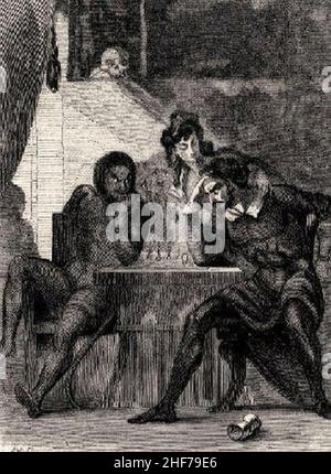 Satan Playing with Man for his Soul Stock Photo - Alamy