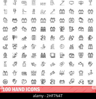 100 hand icons set. Outline illustration of 100 hand icons vector set ...