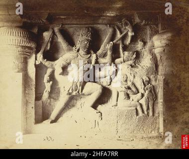 Sculpture of Shiva impaling Andhaka in the Dumar Lena Cave Temple (Cave ...