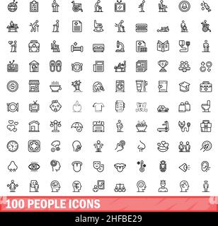 100 people icons set. Outline illustration of 100 people icons vector ...