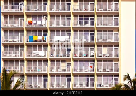 balconies of skyscrapers at beautiful Sunny Islands, Miami in morning ...