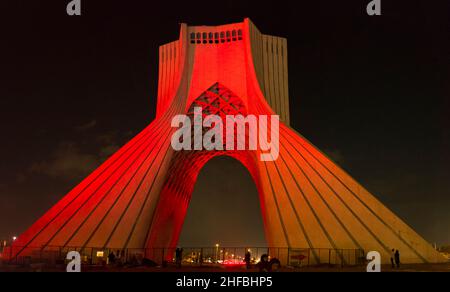 Illuminated evening view of Azadi Tower (Freedom Tower) is a monument ...