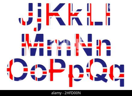 Letters with Icelandic flag. A, B, C, D, E, F, G, H, I uppercase and ...