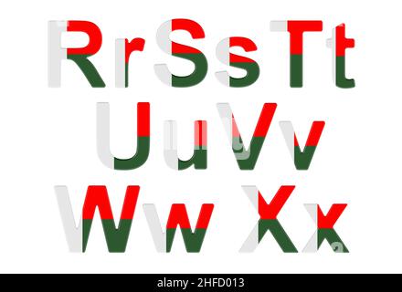 Letters with Madagascar flag. J, K, L, M, N, O, P uppercase and ...