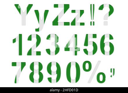 Letters with Nigerian flag. A, B, C, D, E, F, G, H, I uppercase and ...