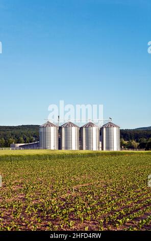 silos in beautiful landscape and acres Stock Photo - Alamy