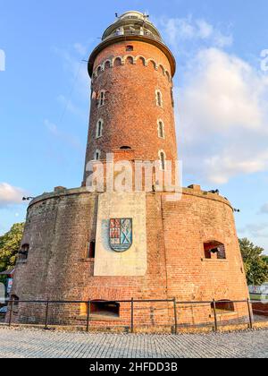 Kolobrzeg Lighthouse has a round, double-columned construction and is ...