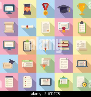 Final exam icons set flat vector. Student college. Final pass isolated ...