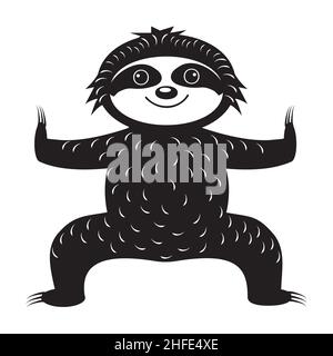 Sloth stands in yoga pose, color isolated illustration in cartoon style ...