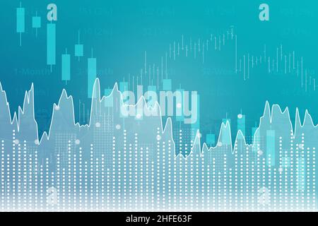 Blue finance background with bars, candlesticks, numbers, columns and ...