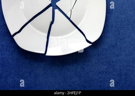Broken Plate. White Shards, splinters of a shattered Plate. Fragments ...