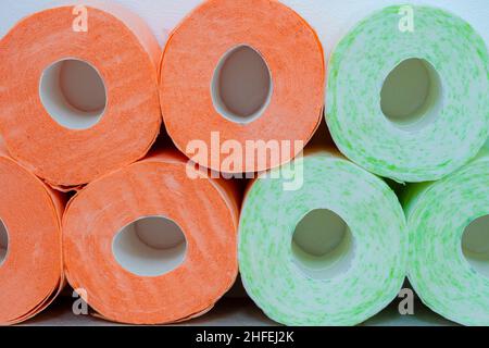 Different types of toilet paper. Rows of Toilet Coils. soft hygienic ...