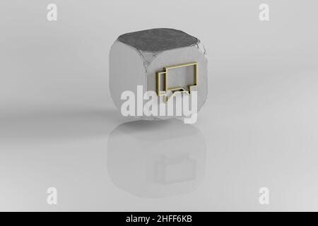 Comments icon. Yellow Golden Comments symbol on stone cube and white ...