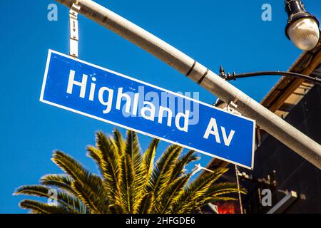street sign Highland Av in Hollywood, Los Angeles Stock Photo - Alamy
