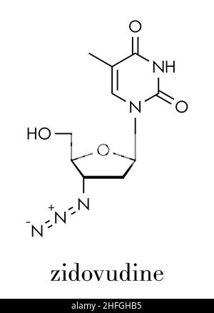 Zidovudine (azidothymidine, AZT) HIV drug molecule. Skeletal formula ...