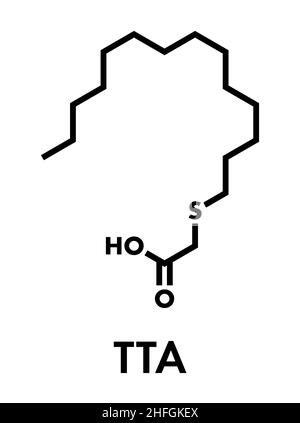 Tetradecylthioacetic acid (TTA) synthetic fatty acid molecule. Skeletal ...