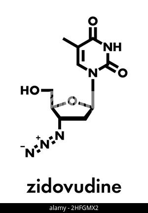 Zidovudine (azidothymidine, AZT) HIV drug molecule. Skeletal formula ...