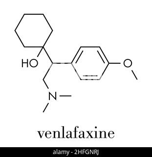 Venlafaxine antidepressant drug (SNRI class) molecule. Skeletal formula ...