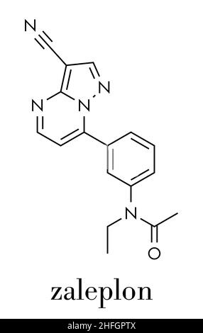 Zaleplon hypnotic drug molecule (sleeping pill). Skeletal formula Stock ...