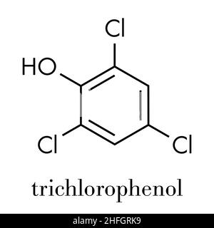 Trichlorophenol (TCP, 2,4,6-trichlorophenol) molecule. Skeletal formula ...