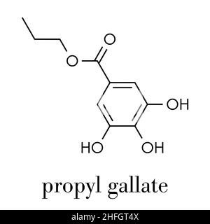 Propyl gallate antioxidant food additive molecule. Skeletal formula ...