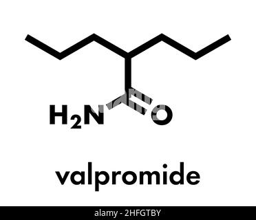 Valpromide seizures drug molecule (antiepileptic agent). Skeletal ...