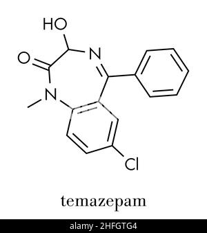 Temazepam benzodiazepine drug molecule. Used as hypnotic, anxiolytic ...