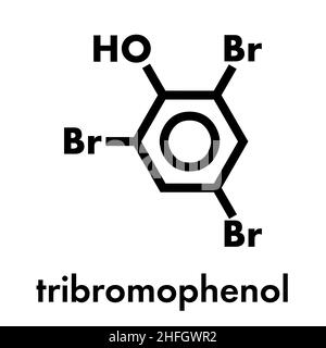 Tribromophenol (TBP, 2,4,6-Tribromophenol) molecule. Used as fungicide ...